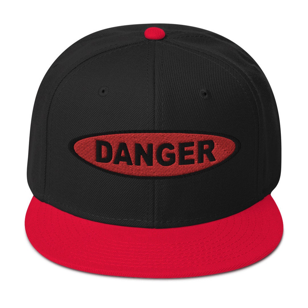 Red Danger Warning Sign Embroidered Flat Bill Cap Snapback Hat - Etsy