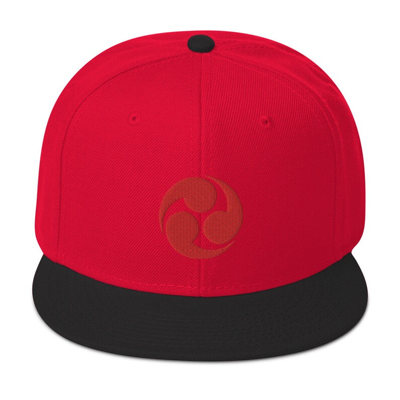 Red Tomoe Mitsudomoe Japanese Symbol Embroidered Flat Bill Cap Snapback ...