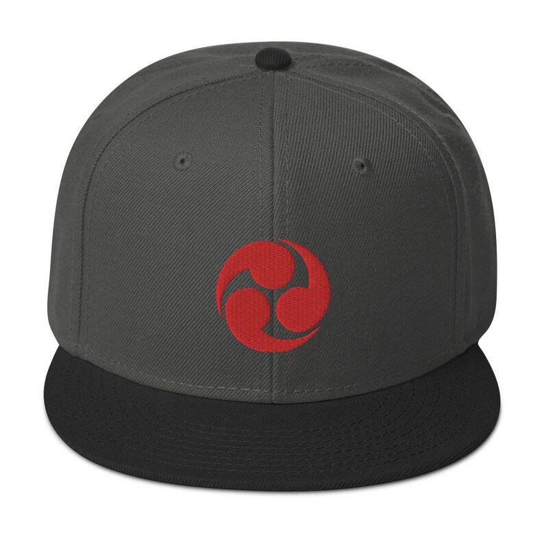 Red Tomoe Mitsudomoe Japanese Symbol Embroidered Flat Bill Cap Snapback ...