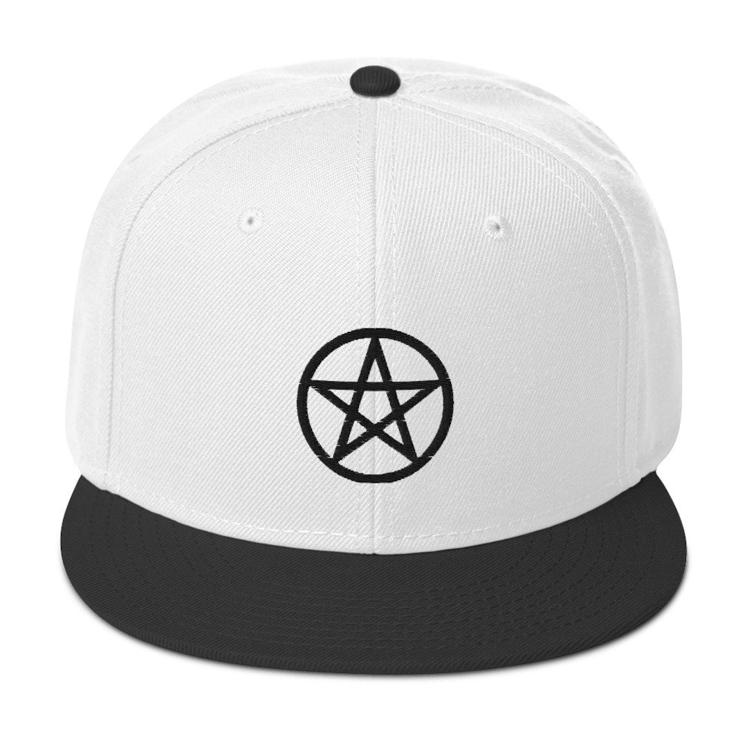 Black Wiccan Witchcraft Pentagram Embroidered Flat Bill Cap Snapback ...