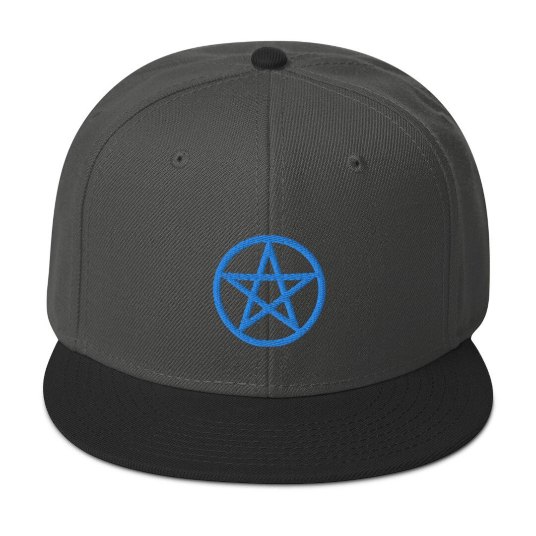 Blue Wiccan Witchcraft Pentagram Embroidered Flat Bill Cap Snapback Hat ...
