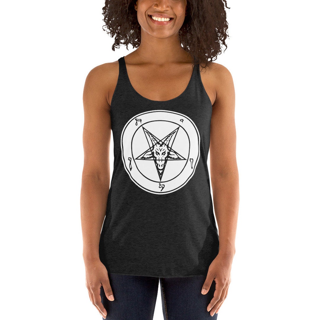 Classic Sigil of Baphomet Goat Head Pentagram Women's Racerback Tank ...