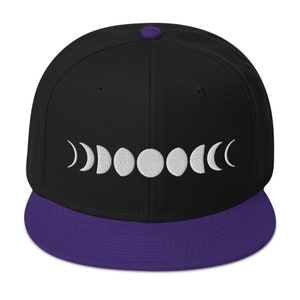 Moon Phases Lunar Cycle to Full Moon Embroidered Flat Bill Cap Snapback ...