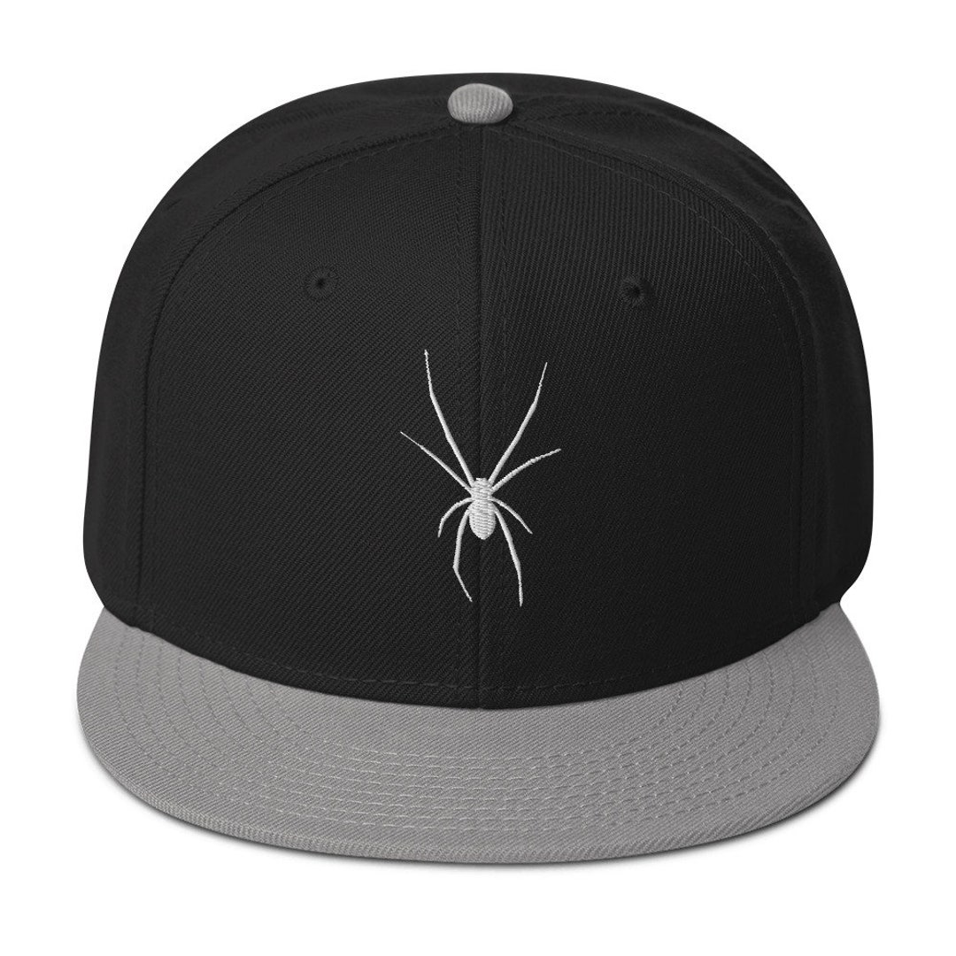 White Arachnid Creepy Black Widow Spider Embroidered Flat Bill Cap ...