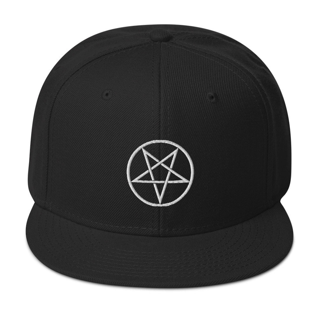 White Woven Inverted Pentagram Symbol Embroidered Flat Bill Cap ...