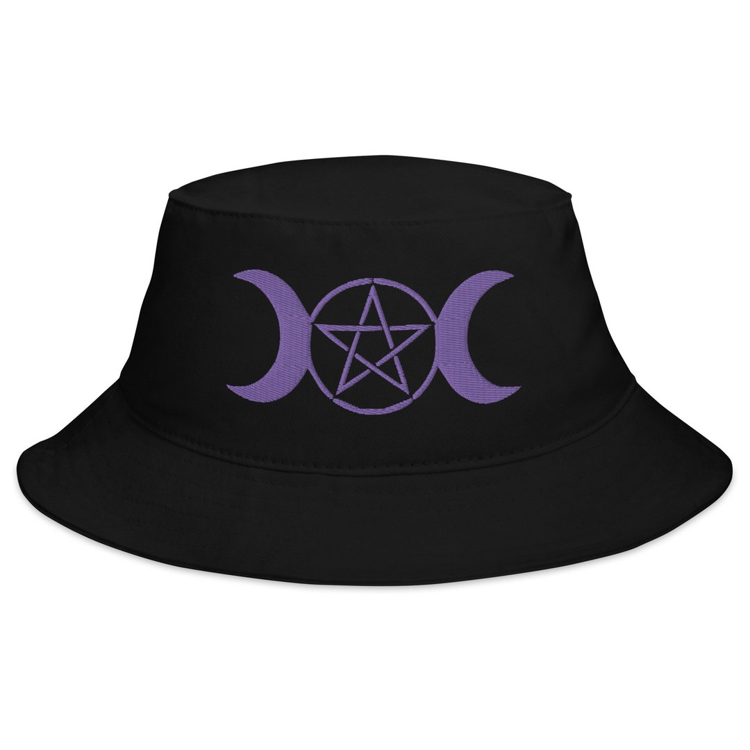 Purple Pagan Triple Moon Goddess Embroidered Bucket Hat Wiccan ...