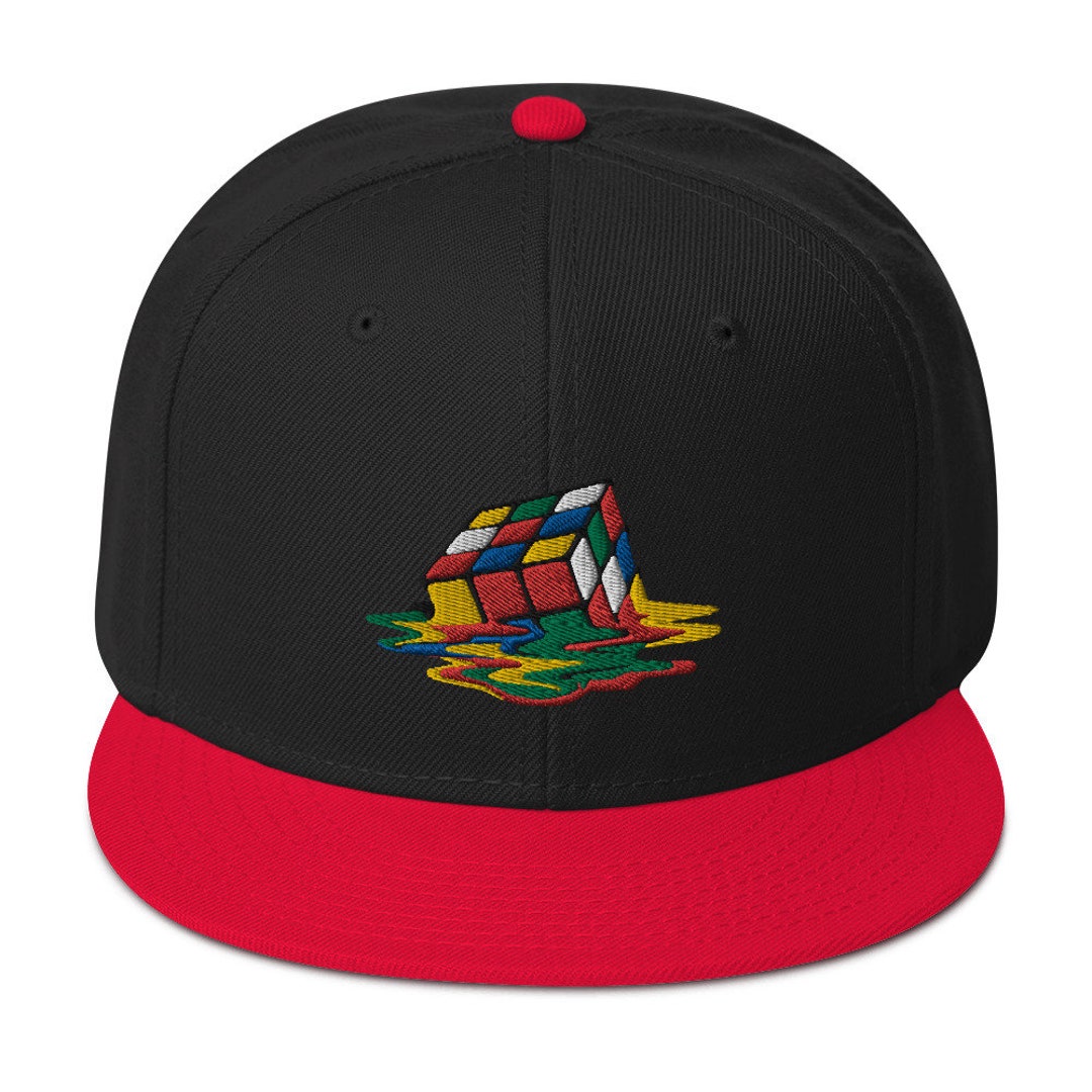 Melting Speed Cube Gaming Puzzle Box Embroidered Flat Bill Cap Snapback ...