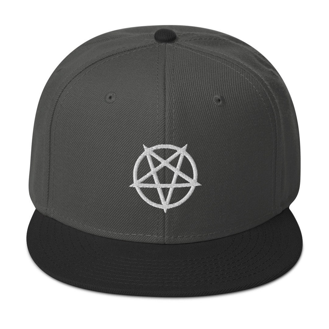 White Inverted Pentagram Occult Symbol Embroidered Flat Bill Cap ...