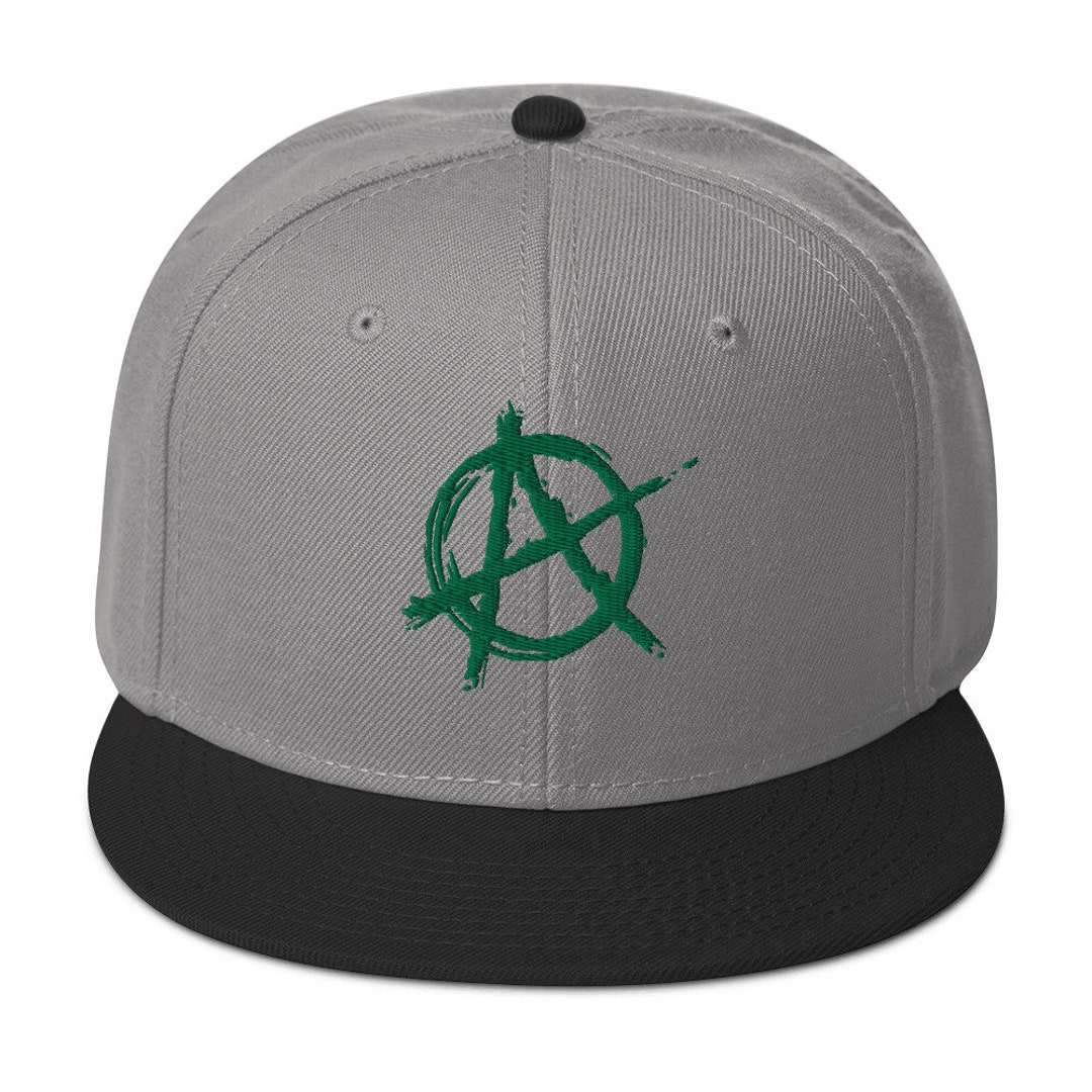 Green Anarchy Sign Punk Rock Chaos Embroidered Flat Bill Cap Snapback ...