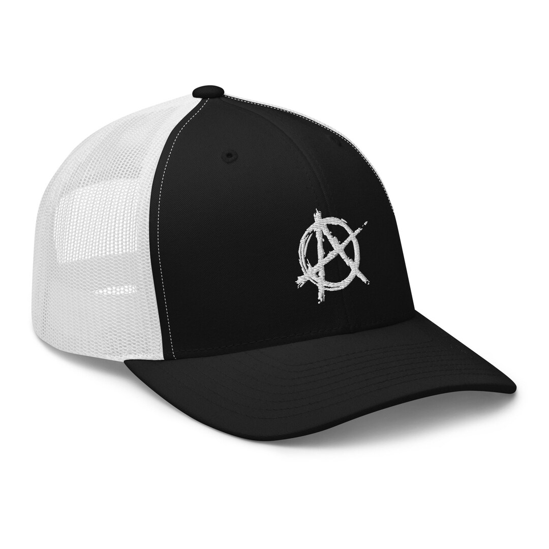 White Anarchy Sign Punk Rock Chaos Embroidered Retro Trucker Cap ...