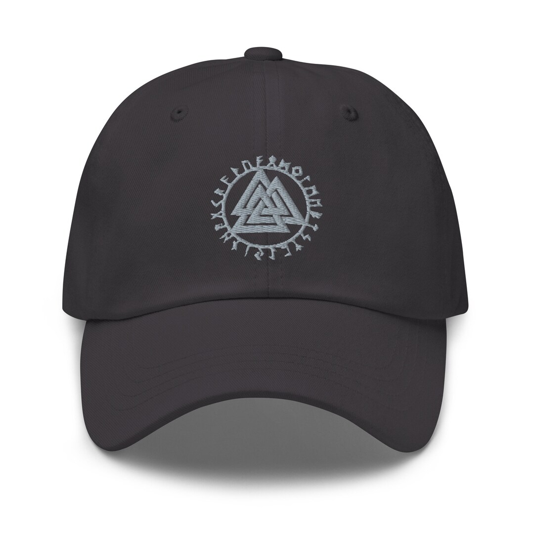 Grey Valknut Symbol With Viking Runes Embroidered Baseball Cap ...