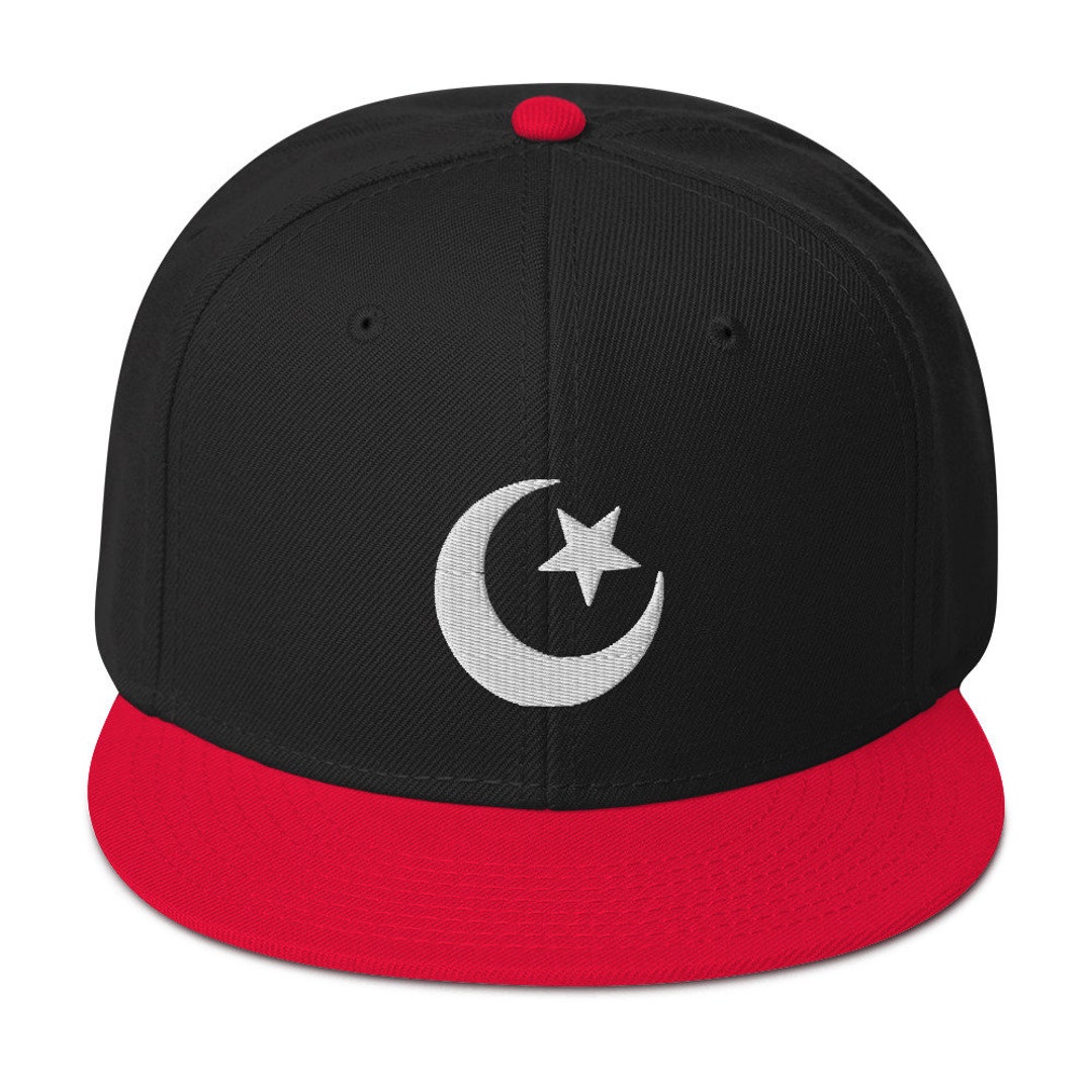 Star and Crescent Moon Ancient Symbol Embroidered Flat Bill Cap ...