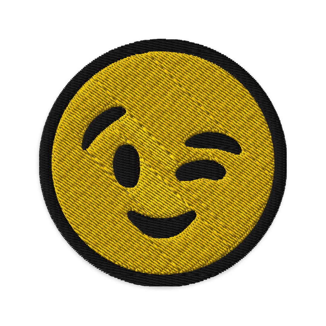 Winking Face Emoji Embroidered Patch Wink Emoticon - Etsy