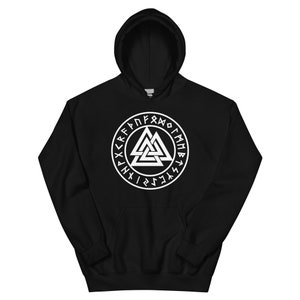 Valknut Symbol With Viking Runes Triangles of Power Unisex Hoodie ...