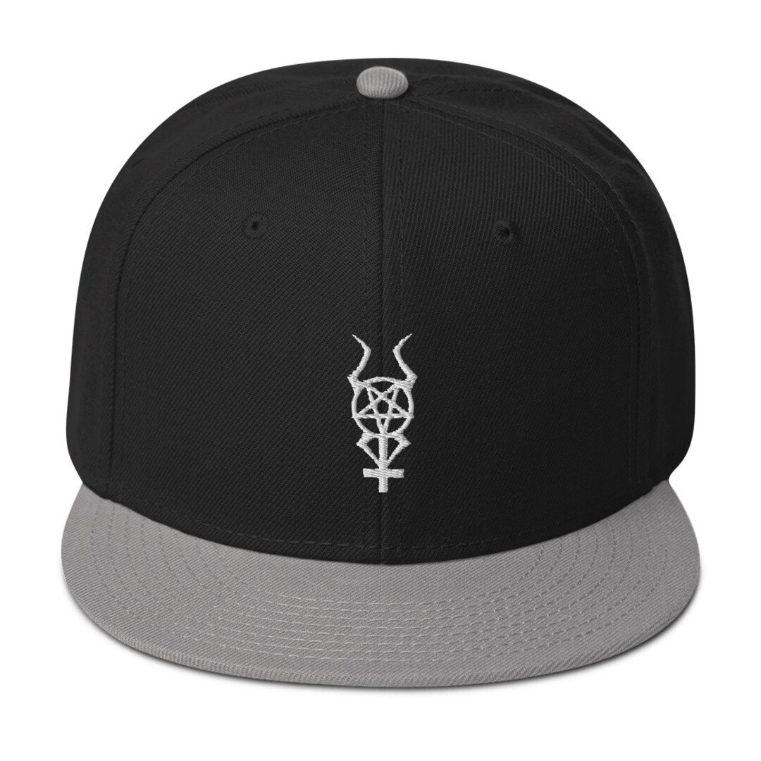 White Horned Inverted Cross Pentagram Embroidered Flat Bill Cap ...