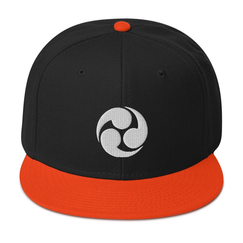White Tomoe Mitsudomoe Japanese Symbol Embroidered Flat Bill Cap ...