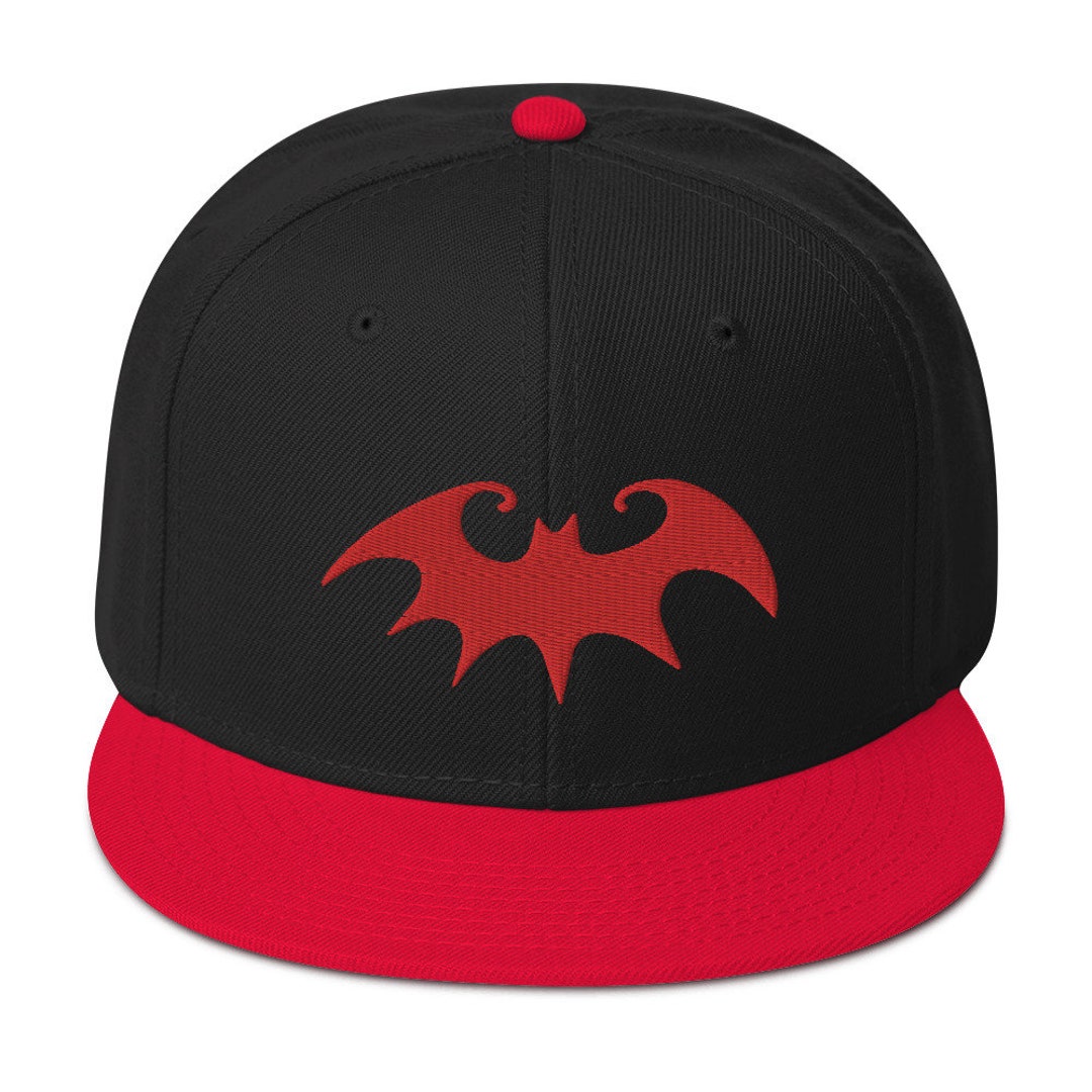 Whimsical Halloween Vampire Bat Embroidered Flat Bill Cap Snapback Hat ...