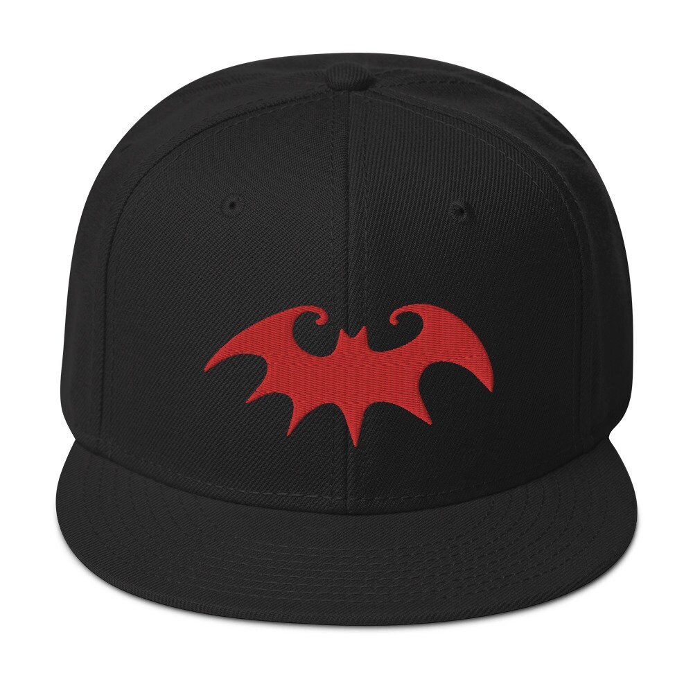 Whimsical Halloween Vampire Bat Embroidered Flat Bill Cap Snapback Hat ...