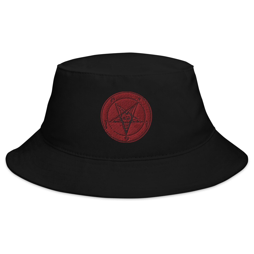 Red Baphomet Sigil Bucket Hat – Gothic Occult Embroidered Cotton Cap ...