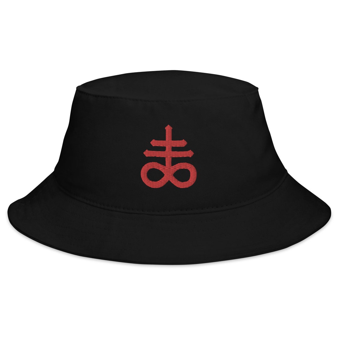 Red the Leviathan Cross of Satan Occult Symbol Embroidered Bucket Hat ...