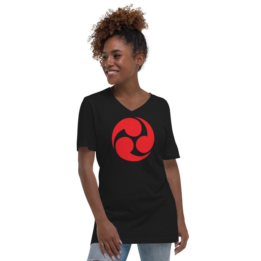 Red Tomoe Mitsudomoe Japanese Symbol Anime Womens Short Sleeve V-neck T ...