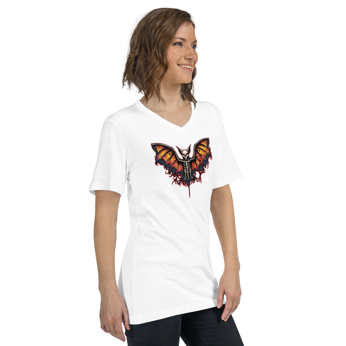 Vampire Bat Skeleton Rib Cage Halloween Short Sleeve V-neck T-shirt - Etsy