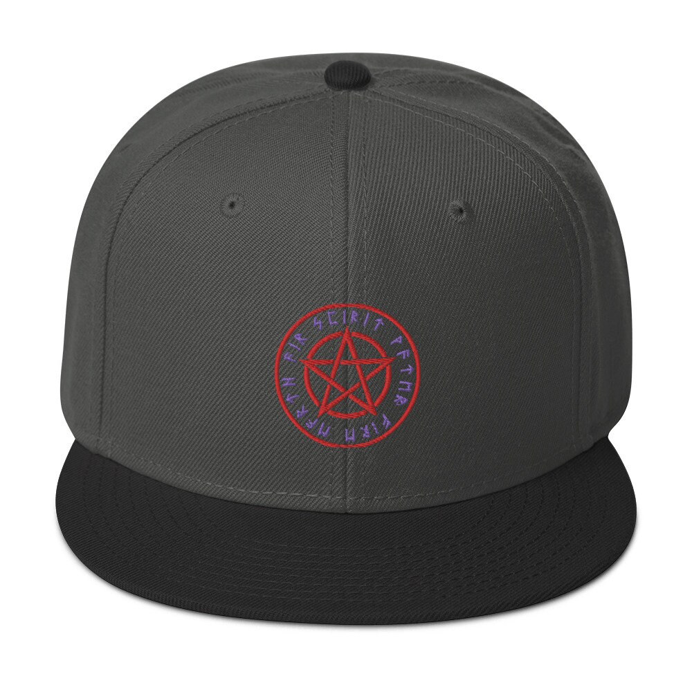Rune Script Wiccan Ritual Pentagram Embroidered Flat Bill Cap Snapback ...