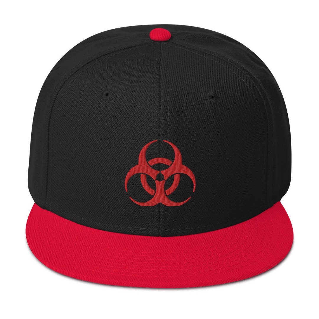 Red Bio Hazard Symbol Warning Sign Embroidered Flat Bill Cap Snapback ...