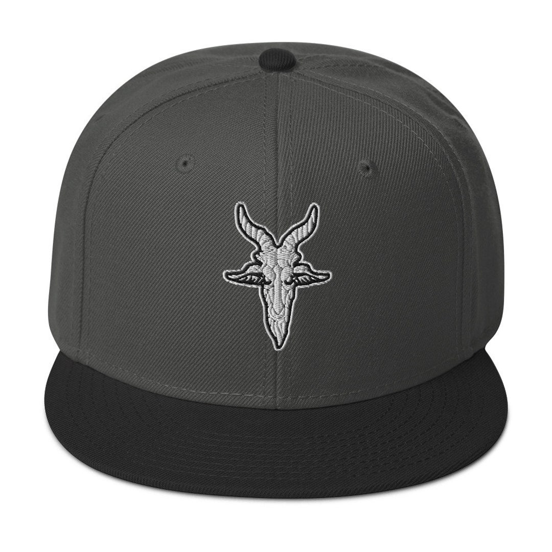 Evil Goat Head Baphomet Embroidered Flat Bill Cap Snapback Hat - Etsy
