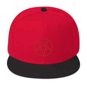 Red Woven Inverted Pentagram Symbol Embroidered Flat Bill Cap Snapback ...