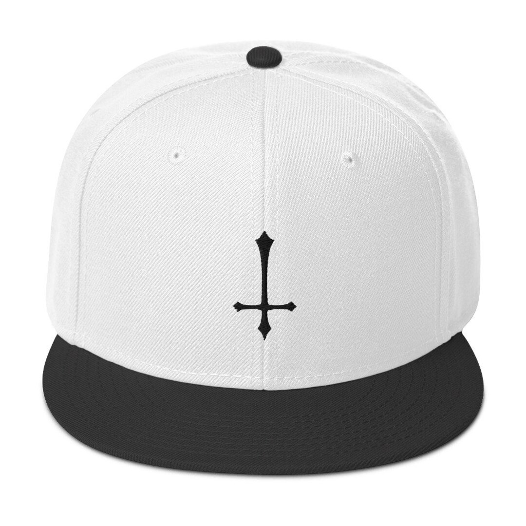 Black Inverted Cross Embroidered Flat Bill Cap Snapback Hat - Etsy