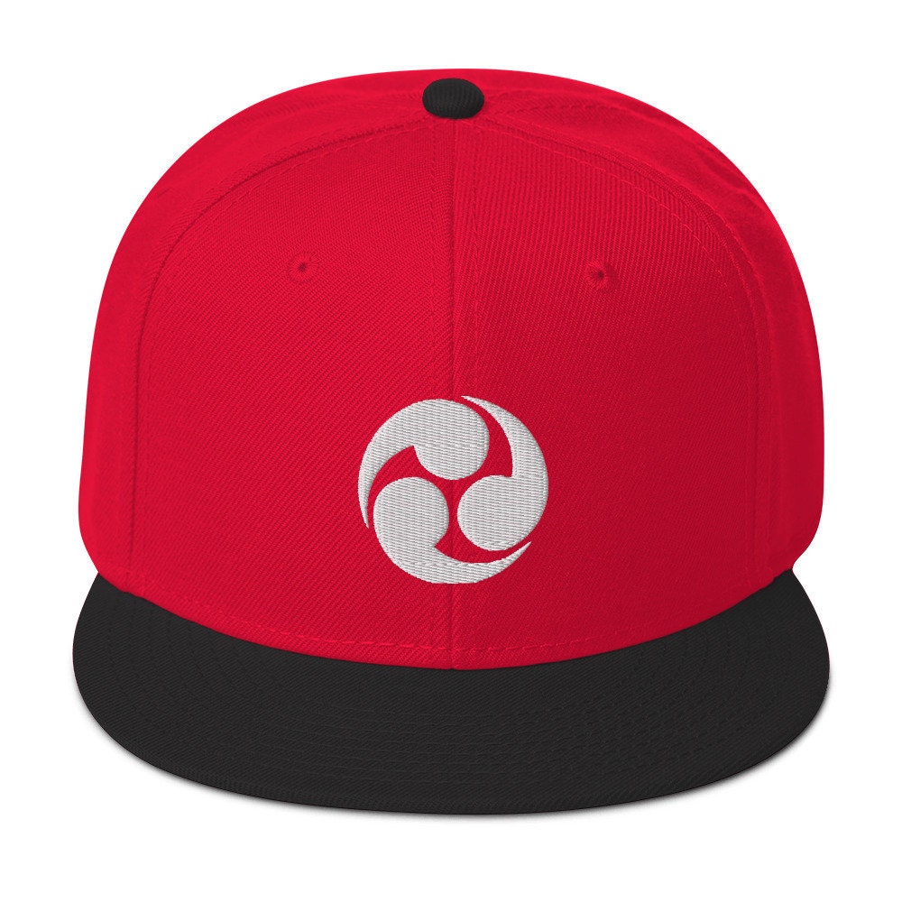 White Tomoe Mitsudomoe Japanese Symbol Embroidered Flat Bill Cap ...