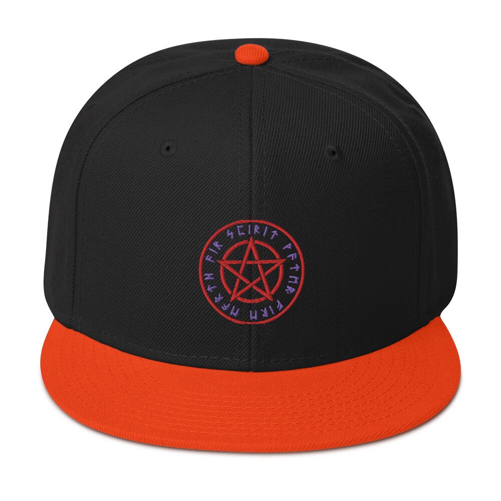 Rune Script Wiccan Ritual Pentagram Embroidered Flat Bill Cap Snapback ...
