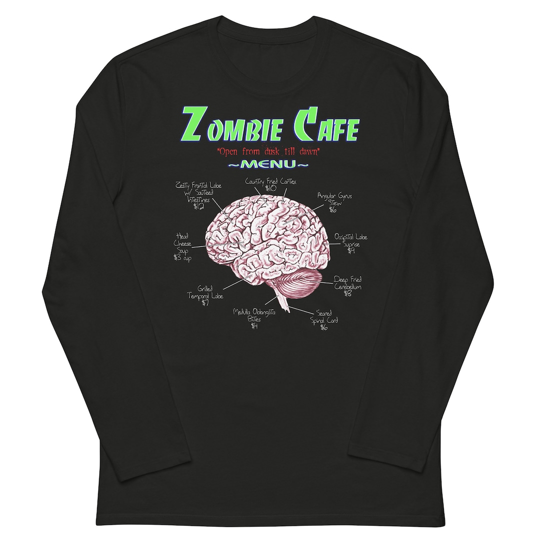 Zombie Cafe Brains Menu Horror Women's Fashion Long Sleeve Shirt - Etsy