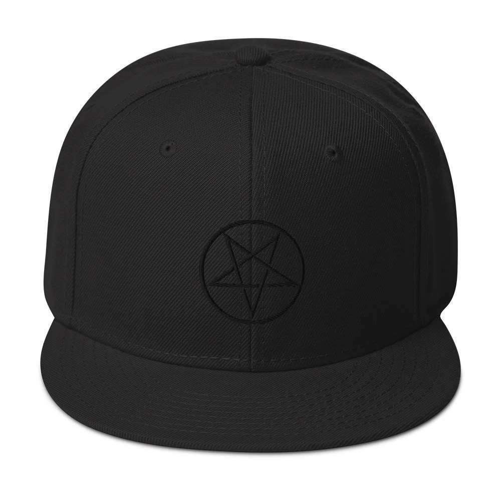 Black Woven Inverted Pentagram Symbol Embroidered Flat Bill Cap ...