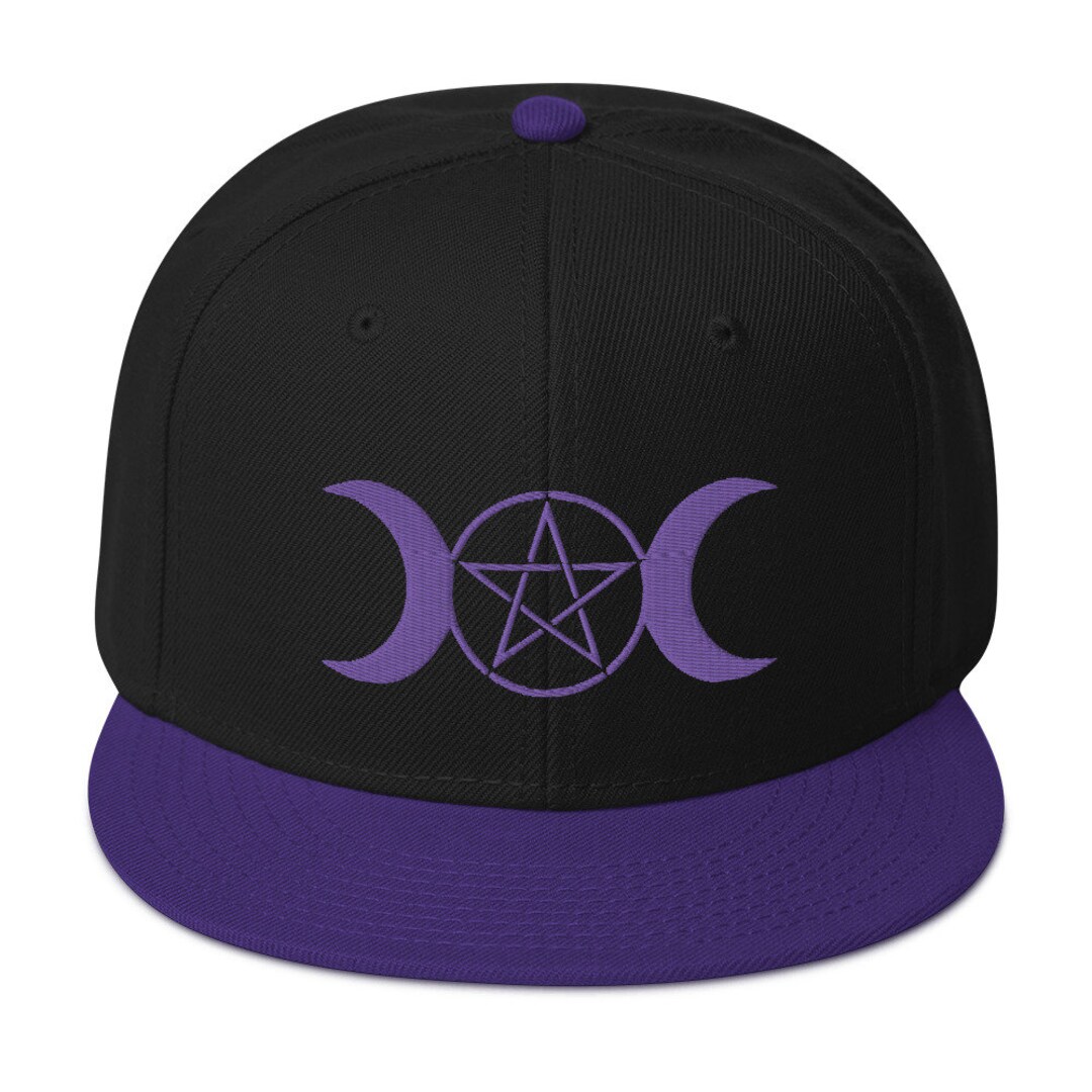 Purple Pagan Triple Moon Goddess Embroidered Flat Bill Cap Snapback Hat ...