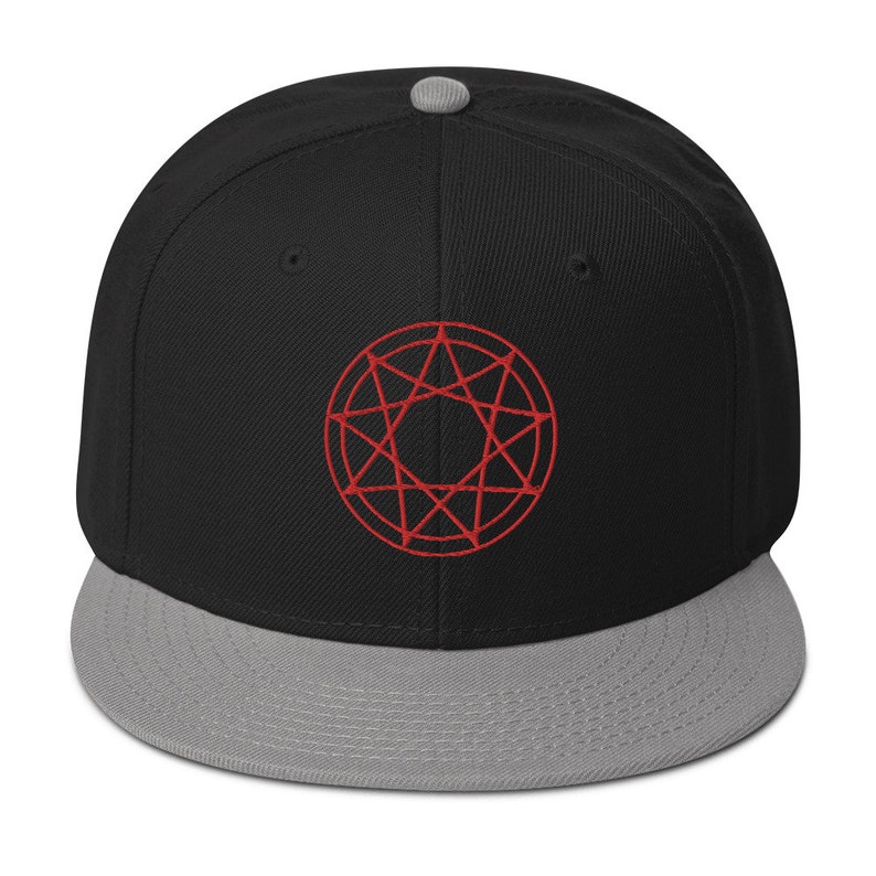 Red 9 Point Star Pentagram Occult Symbol Embroidered Flat Bill Cap ...