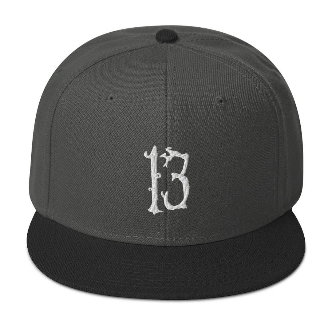 White Lucky Number 13 Goth # Thirteen Embroidered Flat Bill Cap ...