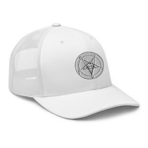 White Baphomet Sigil Trucker Hat – Occult Satanic Symbol Mesh Snapback ...