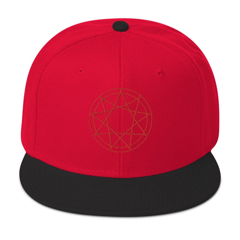 Red 9 Point Star Pentagram Occult Symbol Embroidered Flat Bill Cap ...