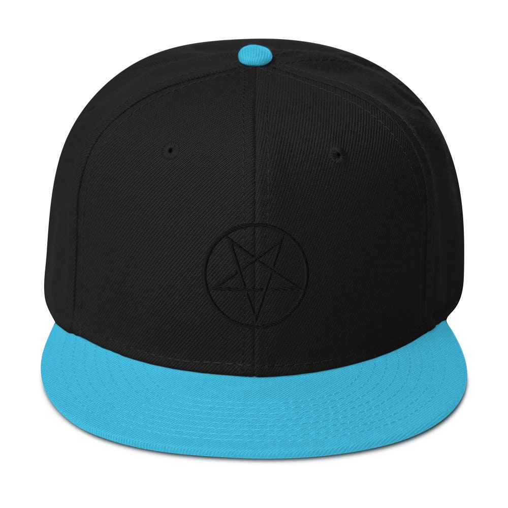 Black Woven Inverted Pentagram Symbol Embroidered Flat Bill Cap ...