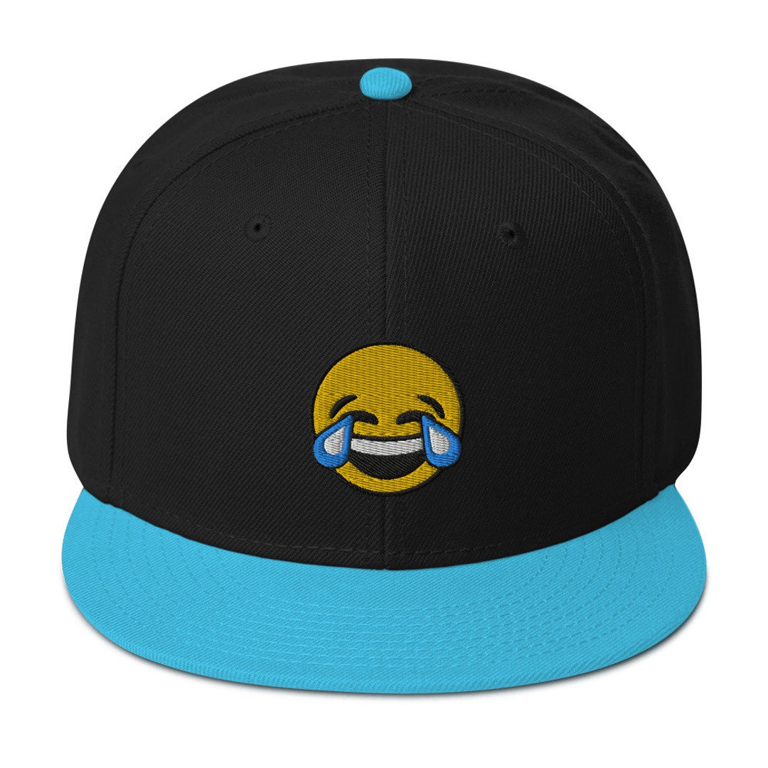 Tears of Joy Emoji Crying Emoticon Embroidered Flat Bill Cap Snapback ...