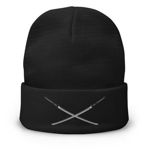 Dual Samurai Swords Anime Warrior Embroidered Cuff Beanie Cap - Etsy