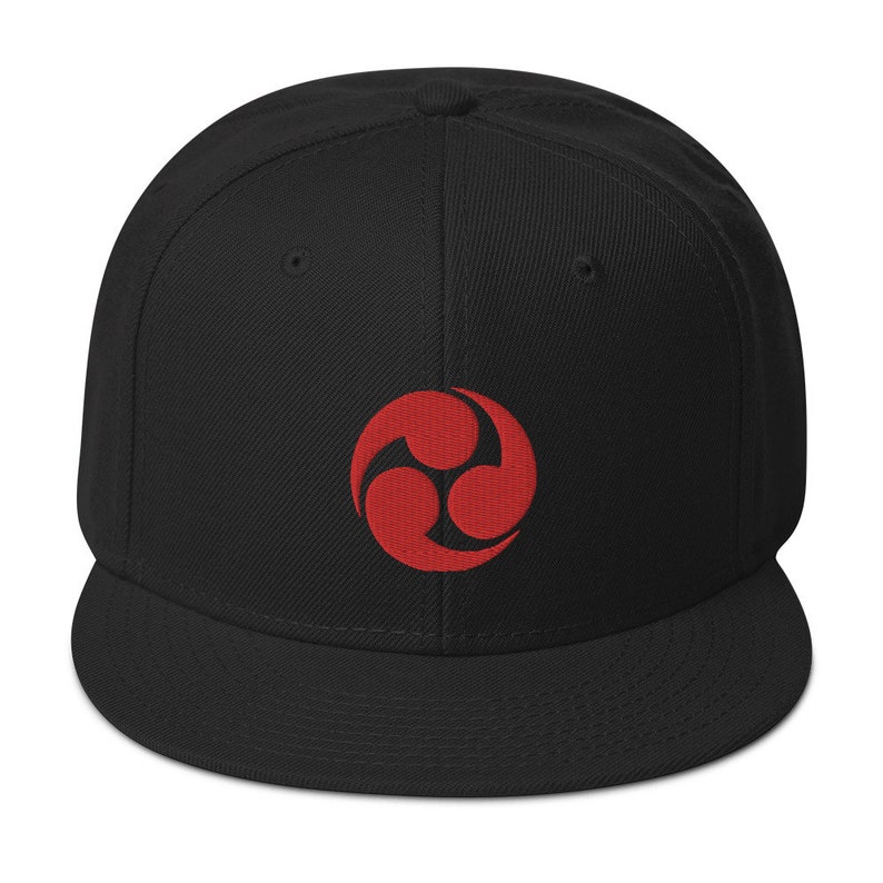 Red Tomoe Mitsudomoe Japanese Symbol Embroidered Flat Bill Cap Snapback ...
