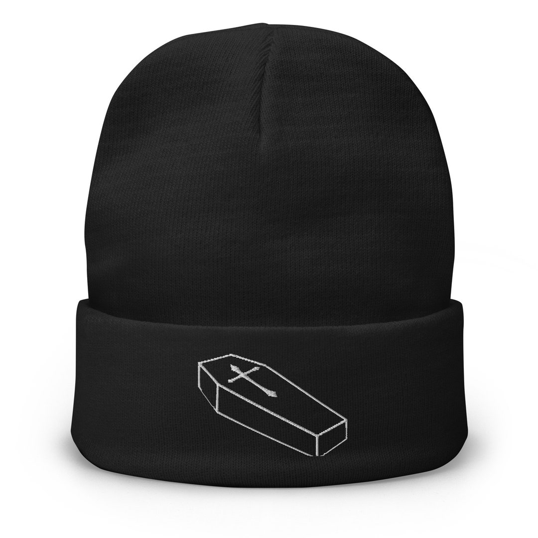Toe Pincher Coffin With Cross Embroidered Cuff Beanie Gothic - Etsy