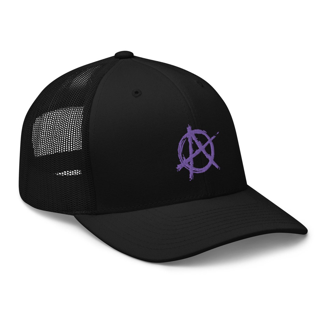 Purple Anarchy Sign Punk Rock Chaos Embroidered Retro Trucker Cap ...