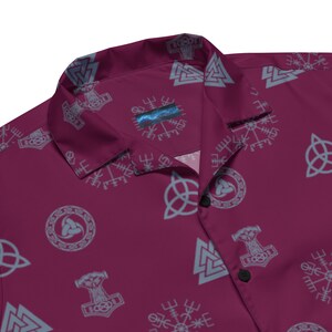 Viking Symbols and Ancient Norse Runes Button up Shirt Burgundy and ...