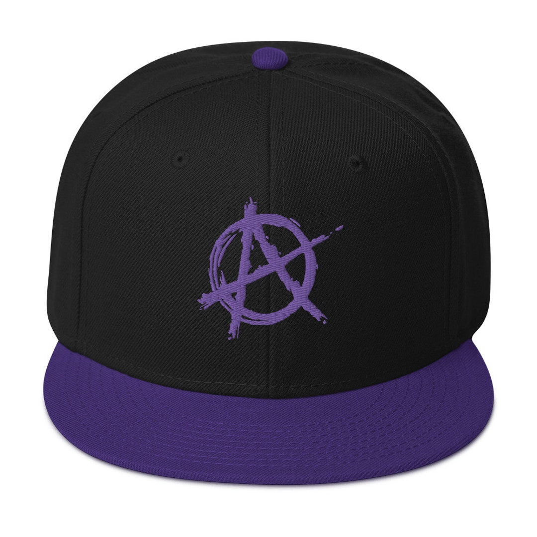 Purple Anarchy Sign Punk Rock Chaos Embroidered Flat Bill Cap Snapback ...