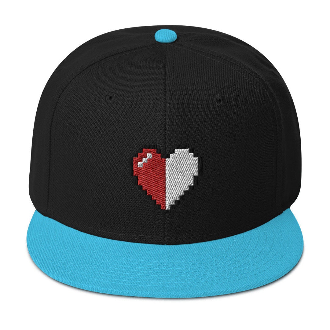 Retro 8 Bit Video Game Pixelated Half Life Heart Embroidered Flat Bill ...