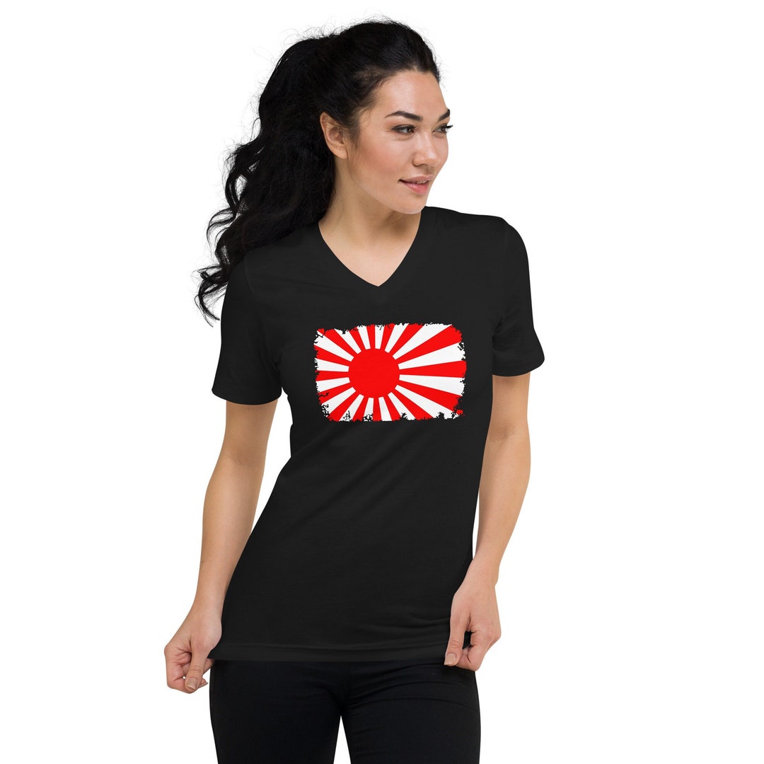 The National Flag of Japan Land of the Rising Sun Short Sleeve V-neck T ...